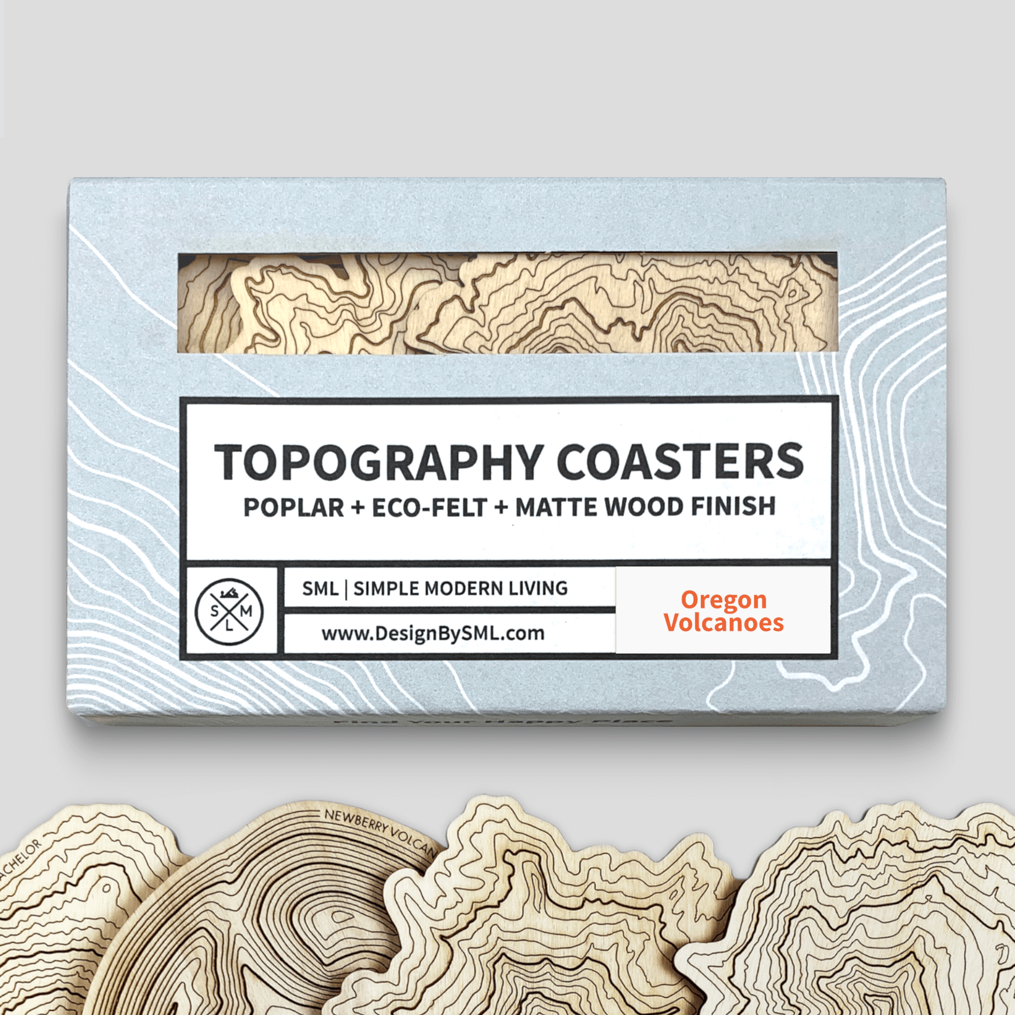 Oregon Volcanoes Topography Coasters - Set of 4 – SML | Simple Modern ...